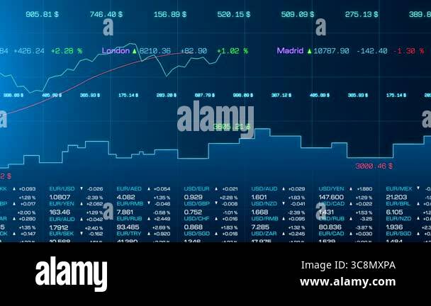 Stock exchange chart and graphs moving up and down, market data ...