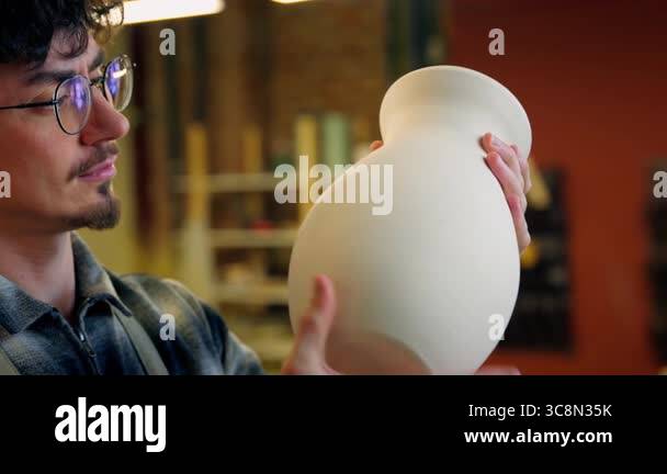 Art work Caucasian man guy potter artist salesman master small business ...