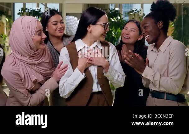 Teamwork business group multiethnic women females team girls coworkers ...