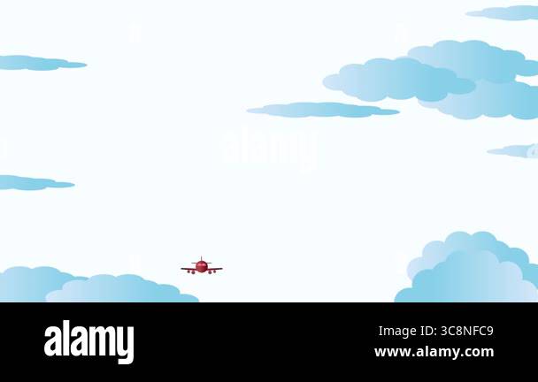 Sky travel animation with airplane and cute cloud scenery. Happy ...