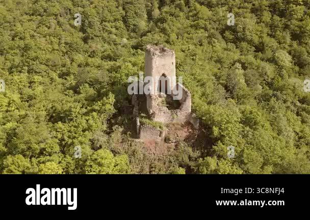 Aerial top view Chekili Tower. Hidden Medieval Outpost in Kakheti ...