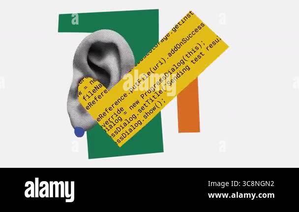 Contemporary animation. Stop motion. Human ear listening to data ...