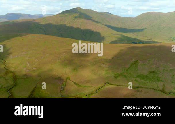 Beautiful aerial sunset view of Connemara region in Ireland. Scenic ...
