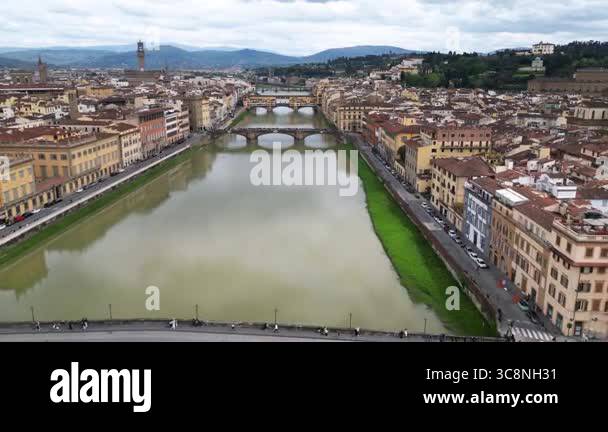 Europe, Italy, Florence - Drone aerial view of Florence downtown with ...