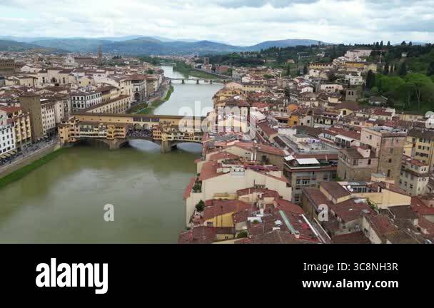 Europe, Italy, Florence - Drone aerial view of Florence downtown with ...