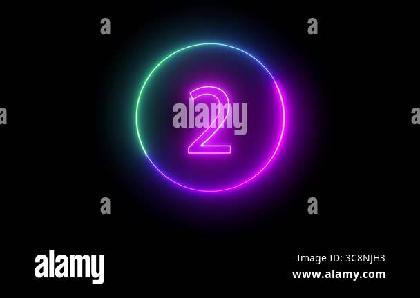 Glowing neon number two radiates electric blue and hot pink hues ...