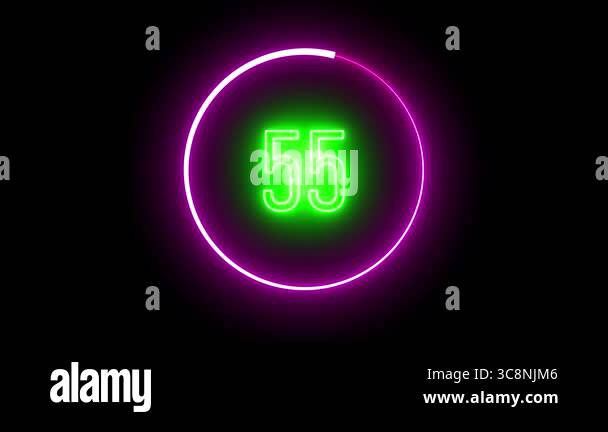 Stylized neon 55 with circular outline. Sleek light effect for modern ...