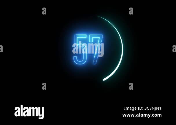Number 57 glowing in a circular neon frame. Bold light art concept for ...
