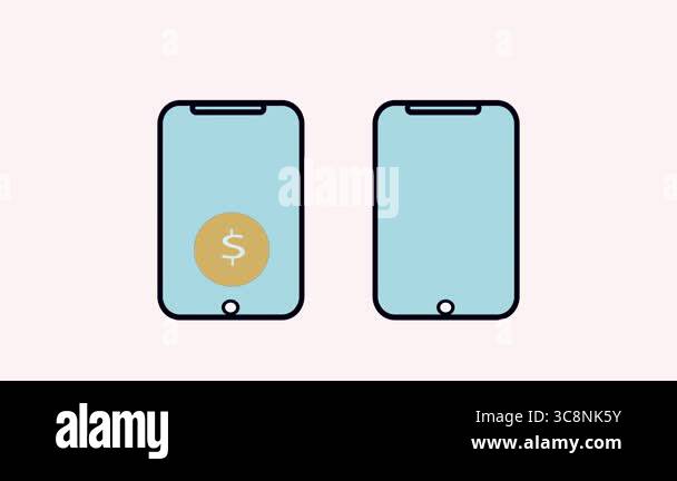 Dollar coin transfer animation using mobile phone internet banking ...