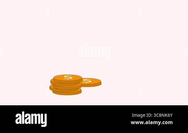 Dynamic animated graph with golden dollar coins representing financial ...