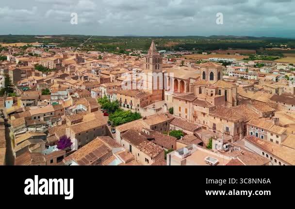 Aerial view of the Sineu town in Mallorca, Balearic islands, Spain ...