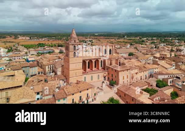 Aerial view of the Sineu town in Mallorca, Balearic islands, Spain ...