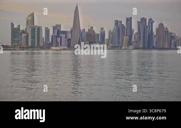 Doha, Qatar-April 25 2025:Doha Qatar skyline from corniche promenade ...