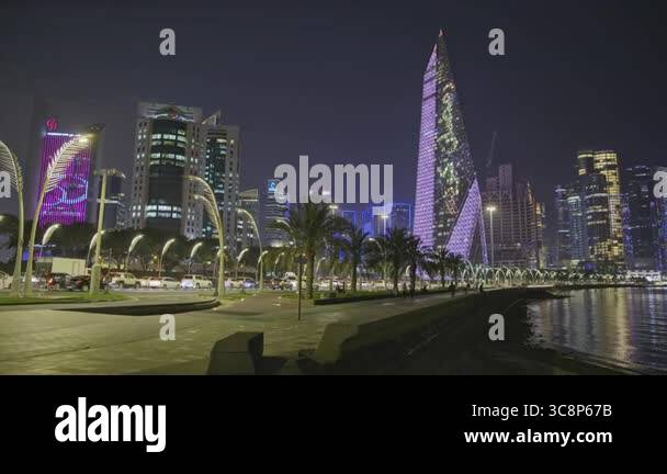 Doha, Qatar-March 12 2025:Doha Qatar skyline from corniche promenade at ...
