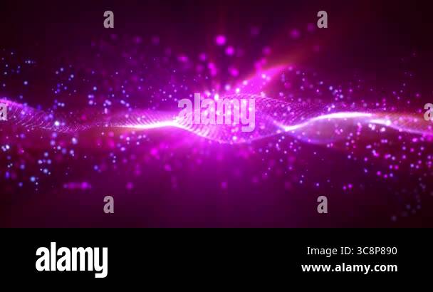 Digital dynamic particle waves with pink motion light background, data ...