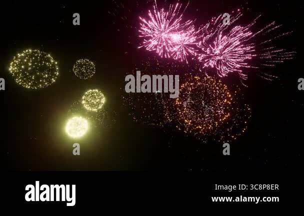 A vibrant display of colorful fireworks lighting up the night sky for ...