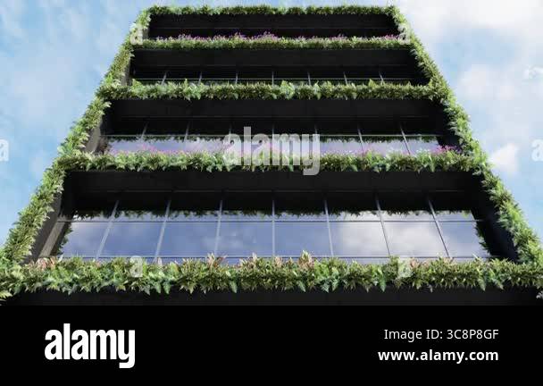 Modern green building facade, sustainable architecture design. 3d ...