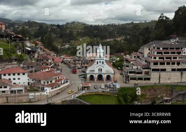 Cuenca, Ecuador Turi church aerial view drone footage over colonial ...
