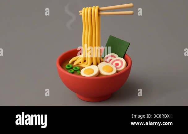Delicious 3D Ramen Bowl Animation with Toppings Stock Video Footage - Alamy