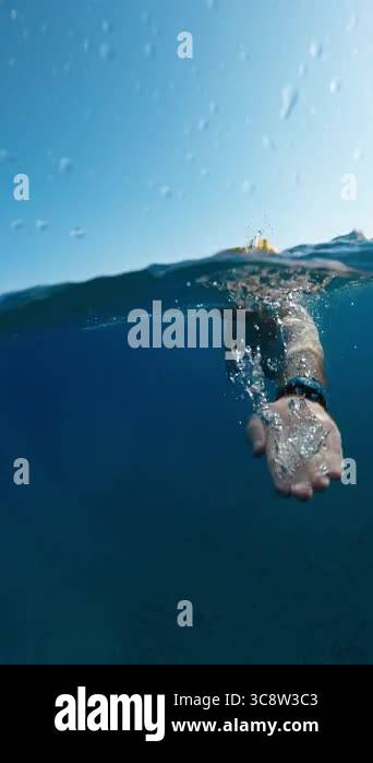 Man Doing Intense Swim Training In The Ocean During Summer Stock Video ...