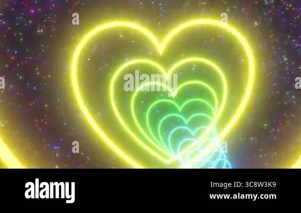 Endless Wavy Rainbow Heart Shape Neon Glow Tunnel With Sparkle Stars - 4K Seamless VJ Loop ...