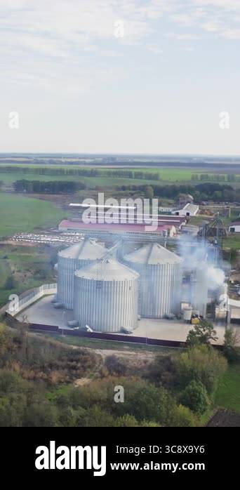 Tanks granary farming elevator. Factory agricultural elevator aerial ...