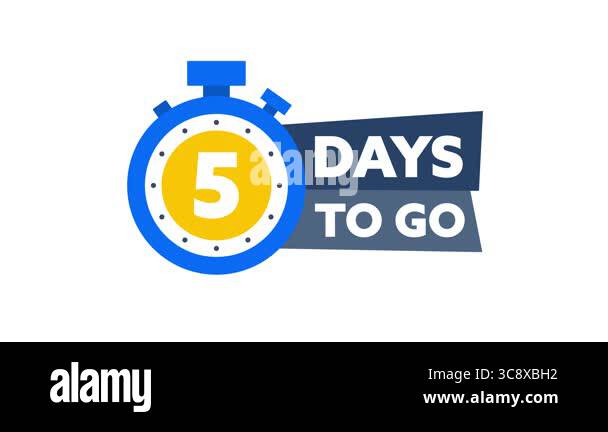 Animated countdown timer showing five days to go, isolated on white and ...