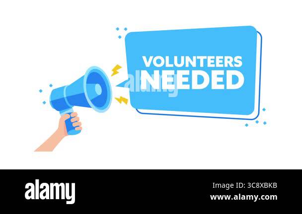 Volunteers needed message with copy space and green screen background ...