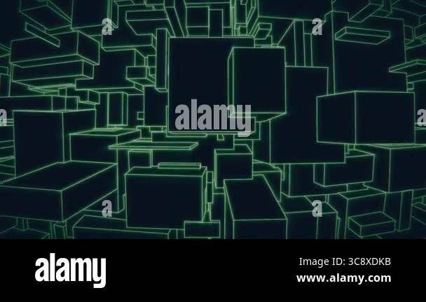 Vaporwave Green Neon Block City, Retro Futuristic 3D Animation with ...