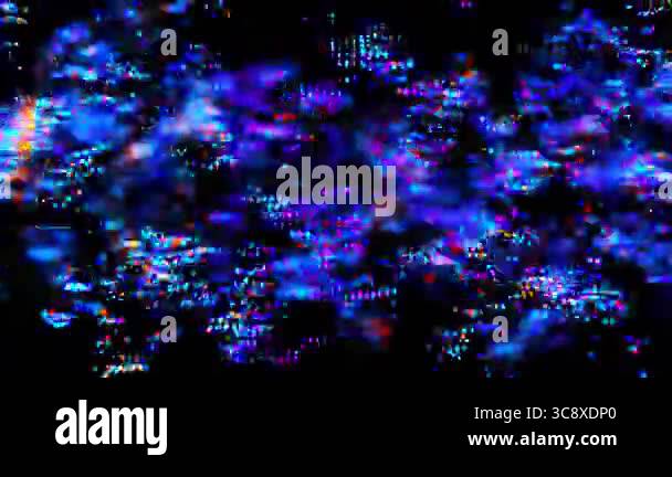 Looped animation with abstract data flow, glitch effects, 3D particles, tech grid, binary code ...