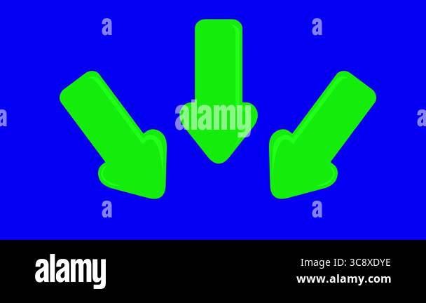 video animation green color three arrows pointing to the same place, on ...