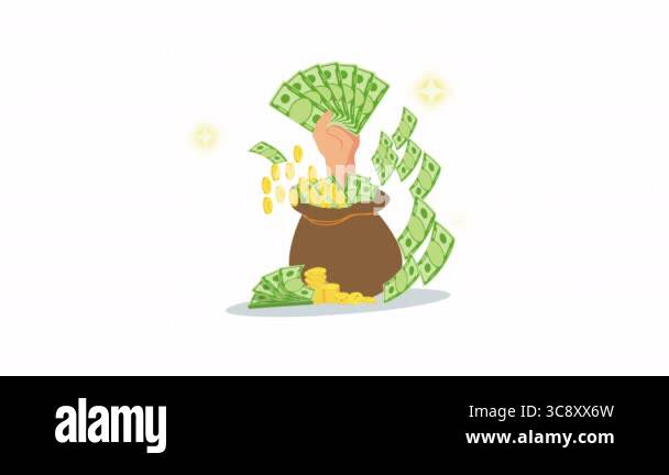 financial business animation with money bag and coins isolated on white ...