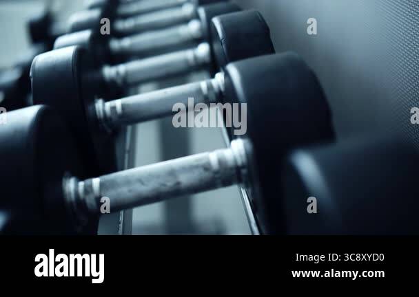Row Of Dumbbells Arranged In The Gym, Training Weights Equipment Stock ...