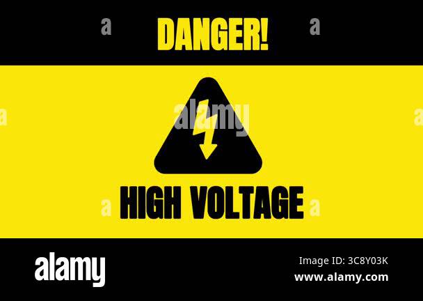 A clean yellow and black warning sign reading 'Danger High Voltage ...