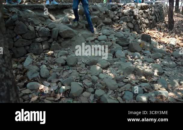 The Beauty and Struggle of a Rough Stone Path. High quality 4k footage ...