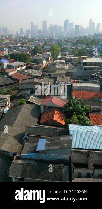 Aerial view of Jakarta city skyline with dense low-rise buildings ...