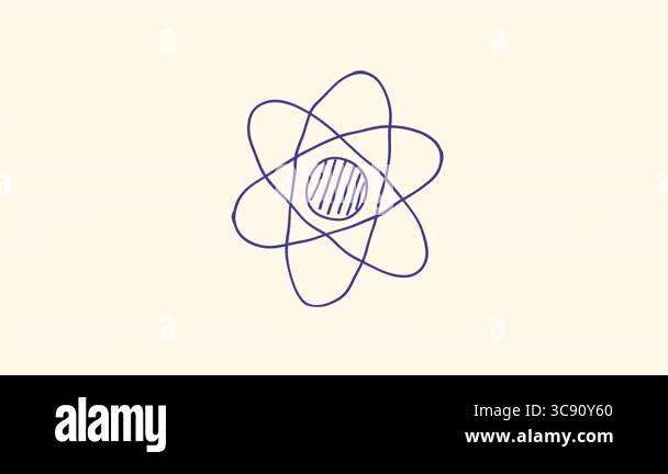 Hand-drawn pencil sketch animation of an atom symbol, seamless loop ...