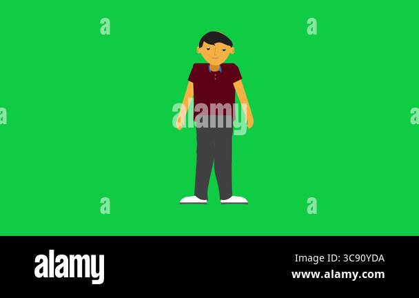 Shocked cartoon character with open mouth animated reaction, green ...