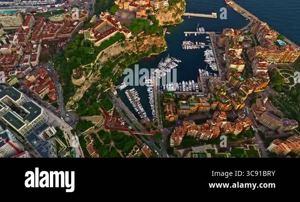 Aerial view of the city center of Monaco. Birds eye aerial view of ...