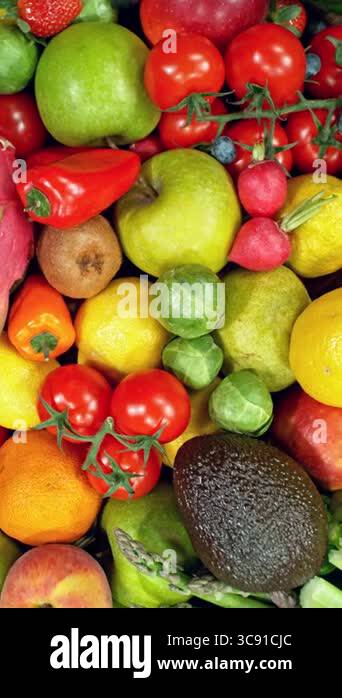 Various Kind of Fresh Fruits and Vegetable. Camera Placed on Motion ...