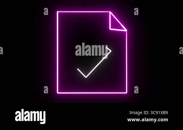 Tick mark on document animation . Business icon on black background for ...