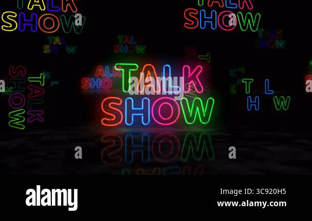 Talk show neon glowing symbol. Light color bulbs. Interview abstract ...