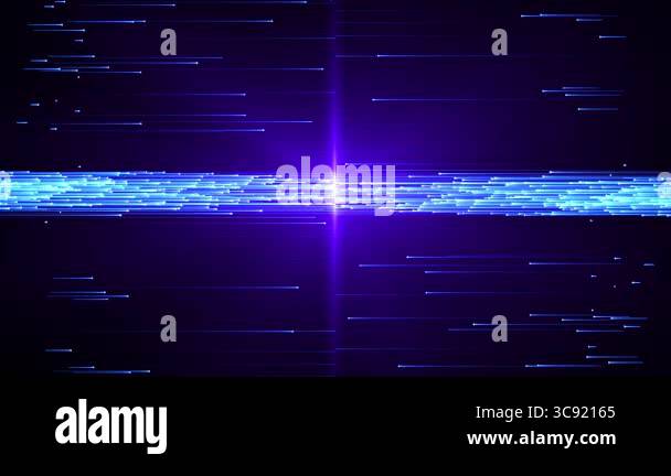 Abstract digital background with glowing neon particles flying towards each other. motion of ...