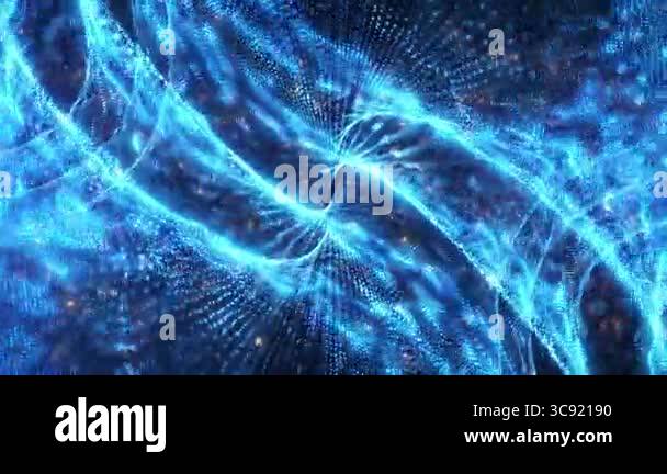 Abstract digital blue dynamic waves of particles and dust with motion ...