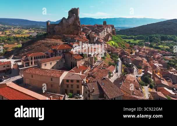 Aerial view of the medieval village of Frias, Burgos, Castilla Leon ...