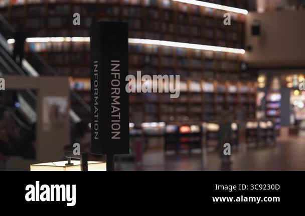 Vertical information sign in a contemporary library, realistic style ...