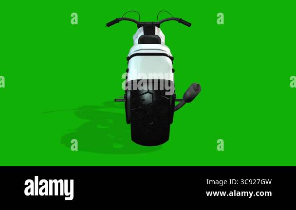 Bobber Motorcycle 3D Rendering Animation View From Back Side On Green ...