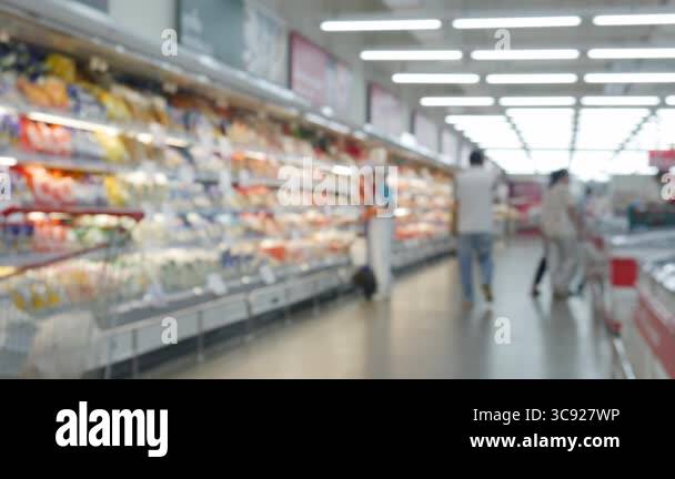 Blurred view of modern supermarket storebackground. Shopping in ...
