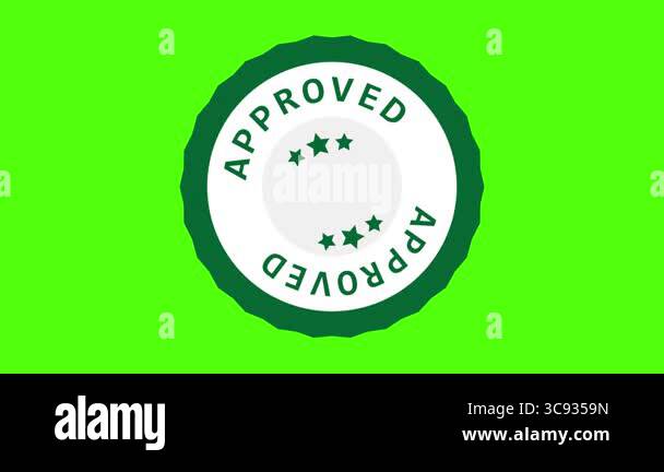Green Approved Stamp Animation White Ribbon Seal with Bold Text and ...