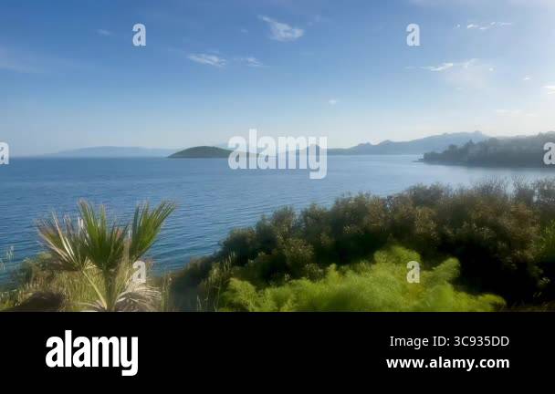 Aegean sea near Bodrum, Turkey, with islands and headlands stretching ...